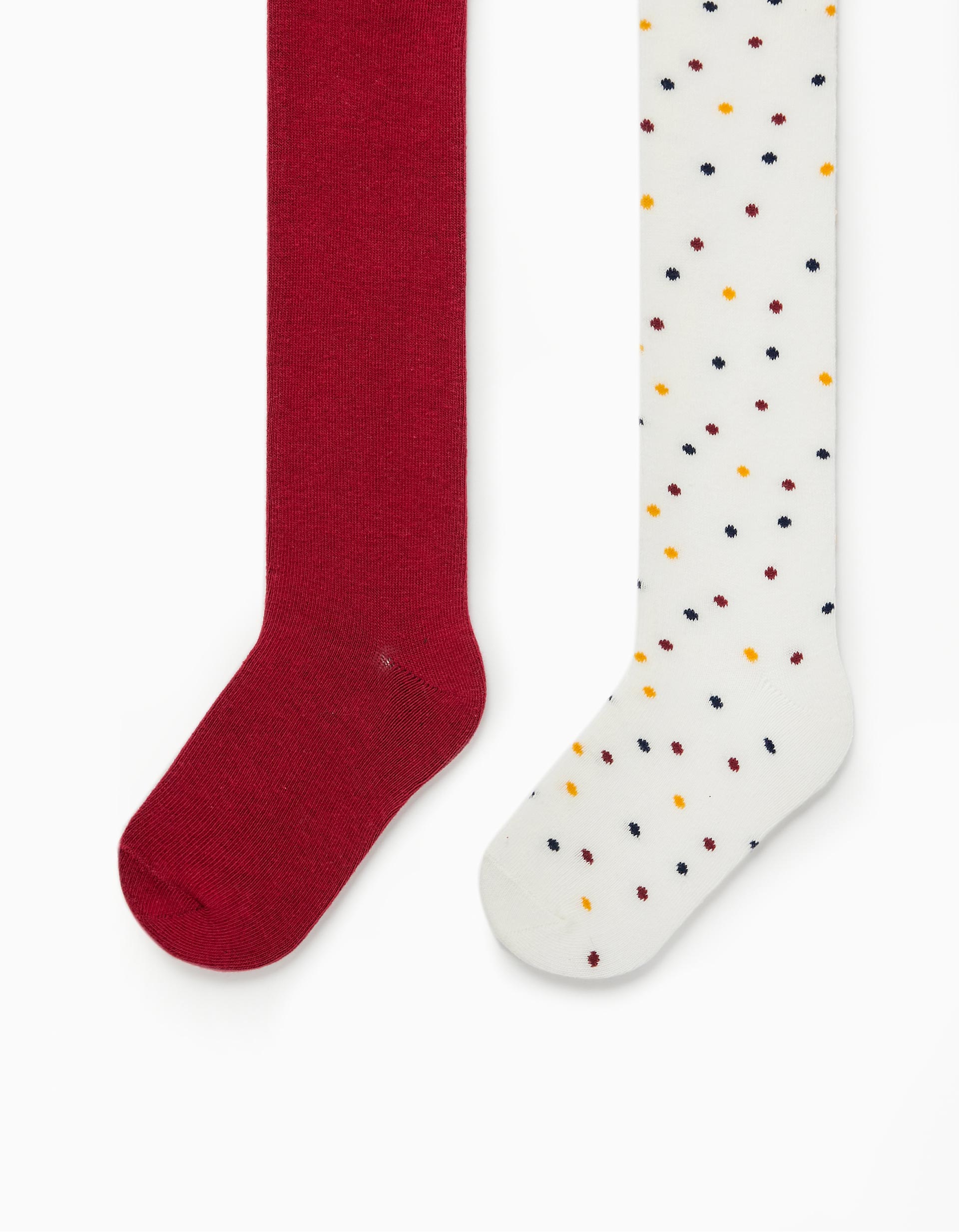 Pack 2 Collants de Algodão para Menina, Branco/Vermelho Escuro | MO Online