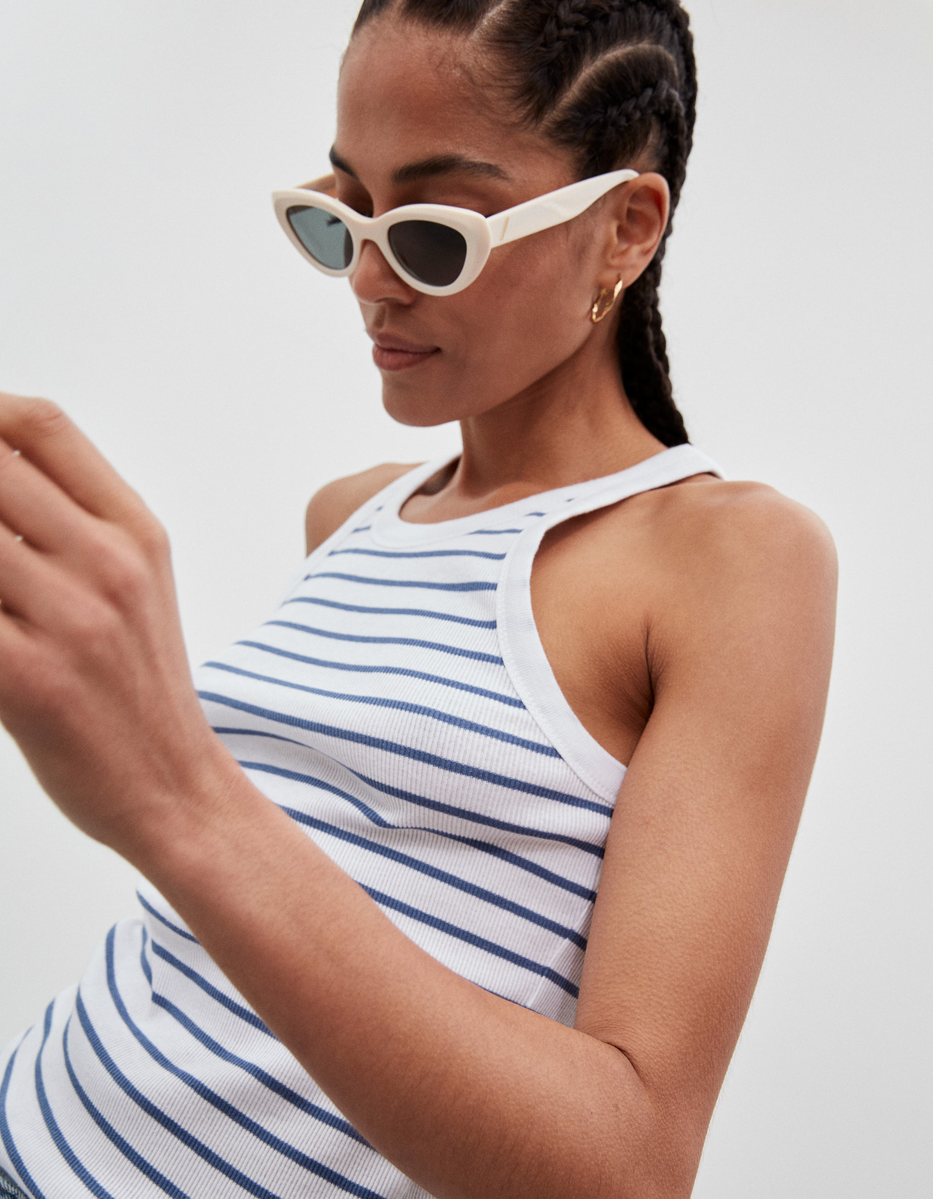 Tank Top Canelado Riscas, Mulher, Branco | MO Online