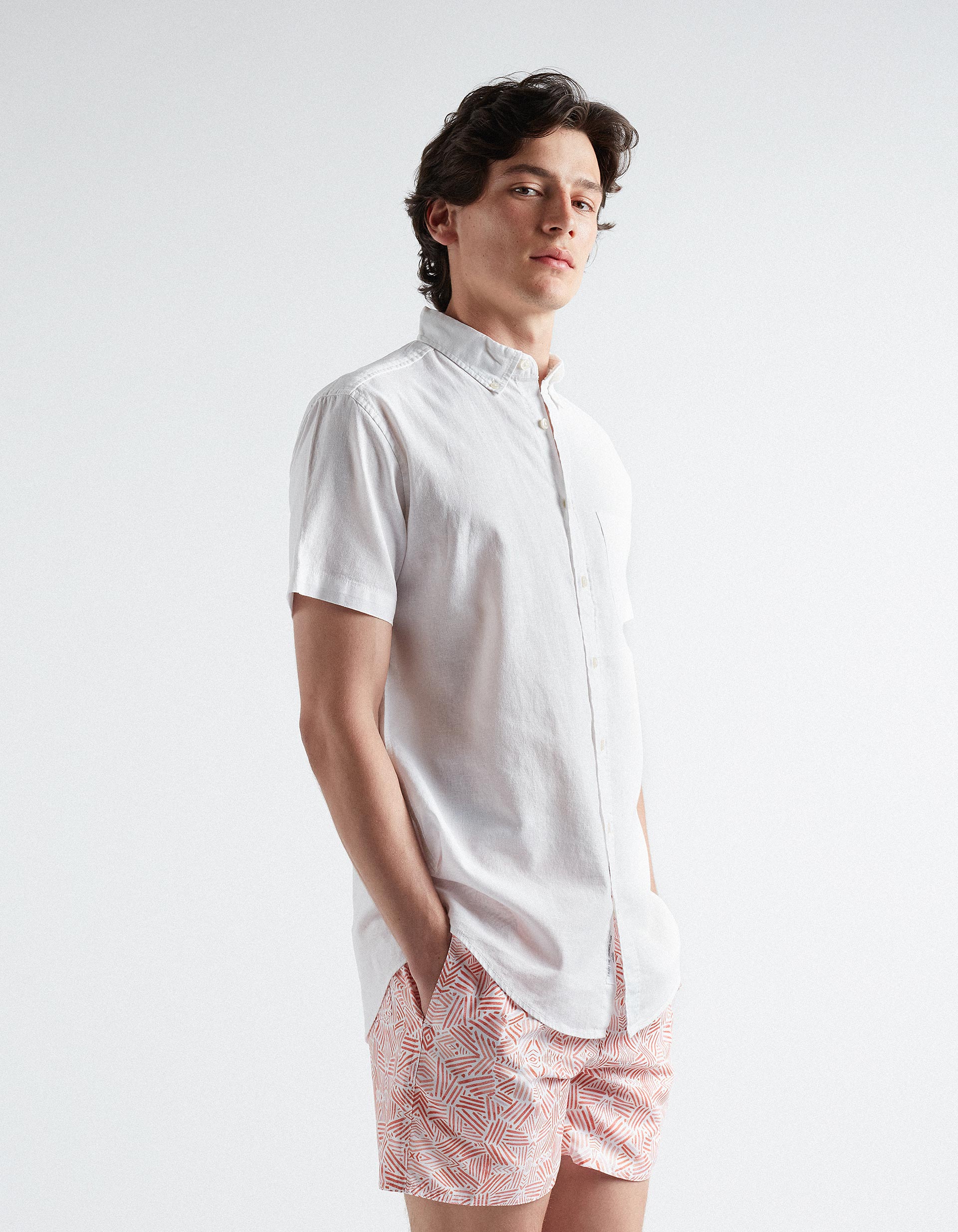 Camisa Mistura de Linho, Homem, Branco | MO Online